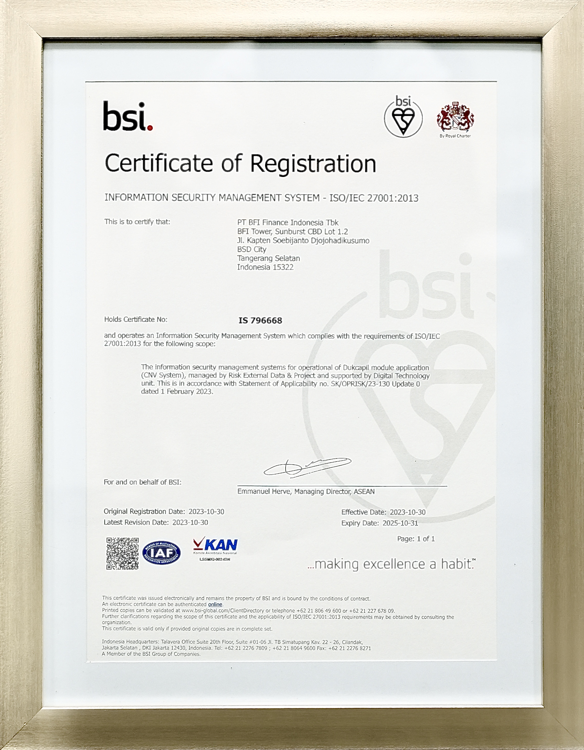 BFI Finance Obtains ISO/IEC 27001:2013 Certification